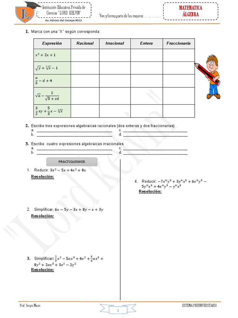 Algebra 1° Practica | PDF | Matemáticas De La Computación | Álgebra