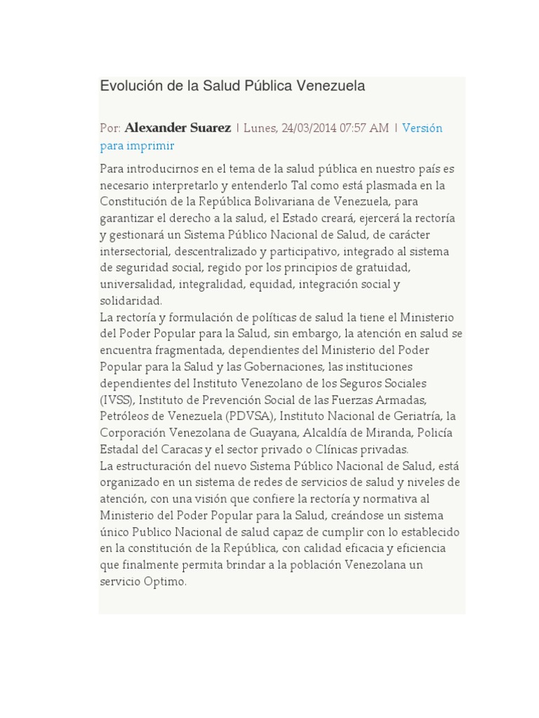 Evolución de La Salud Pública Venezuela | PDF | Venezuela | Pobreza