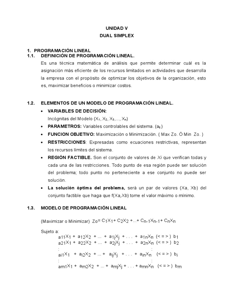 Programación Lineal y Dual Simplex | PDF | Programación lineal | Conceptos matemáticos