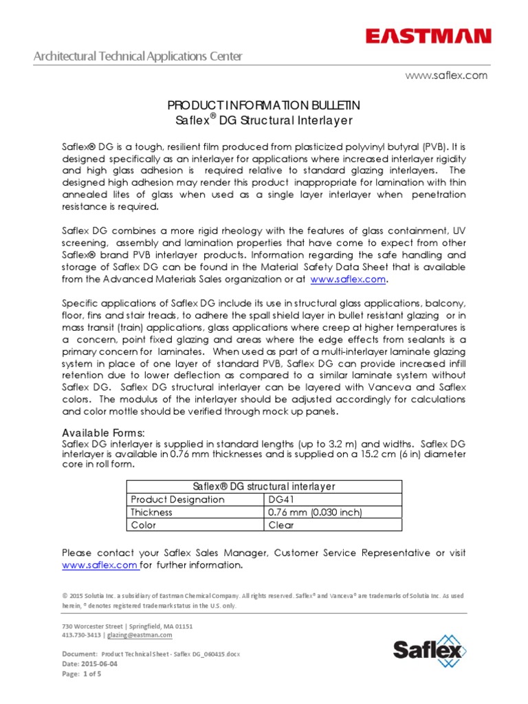 Saflex-Dg - 41 Data Sheet | PDF | Materials | Materials Science