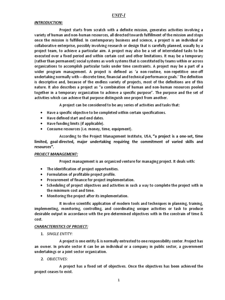 UNIT-1: Limited, Goal Directed, Major Undertaking Requiring The ...