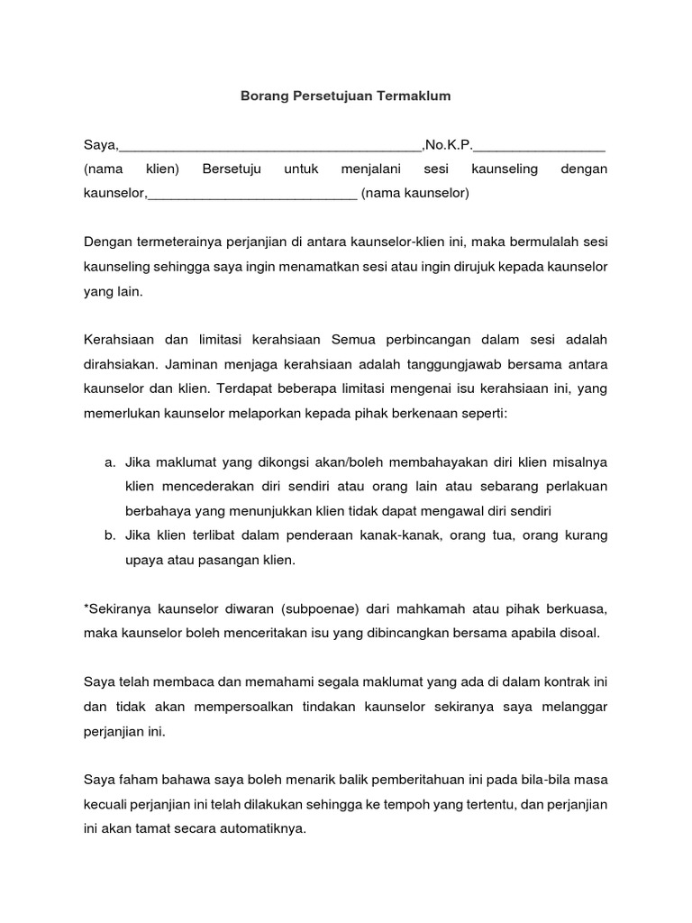 Borang Persetujuan Termaklum (Lab) | PDF