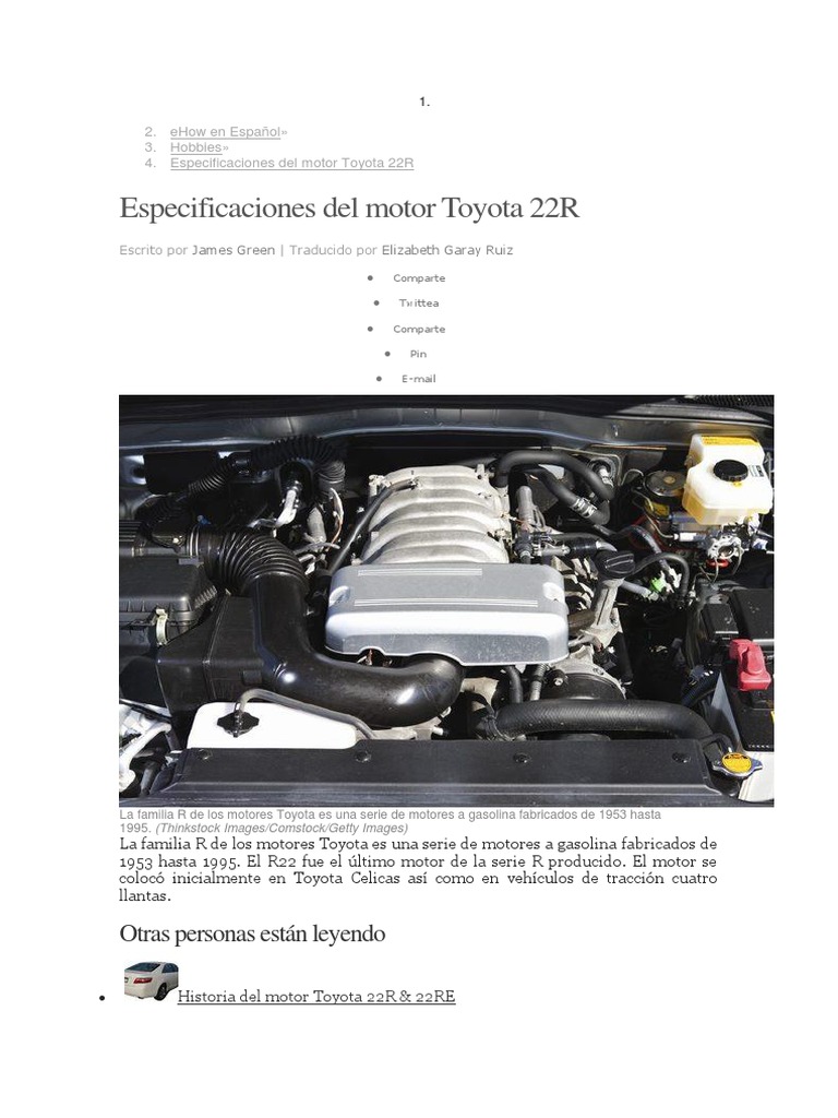 Especificaciones Del Motor Toyota 22R: Otras Personas Están Leyendo ...