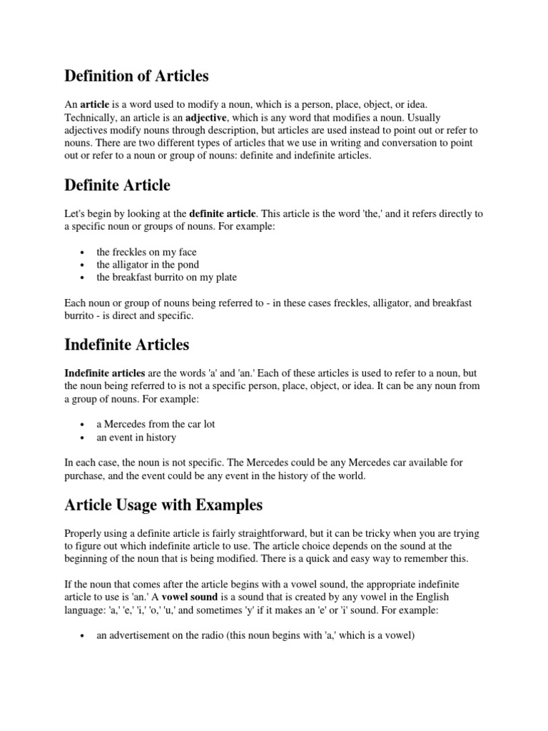 Definition of Articles
