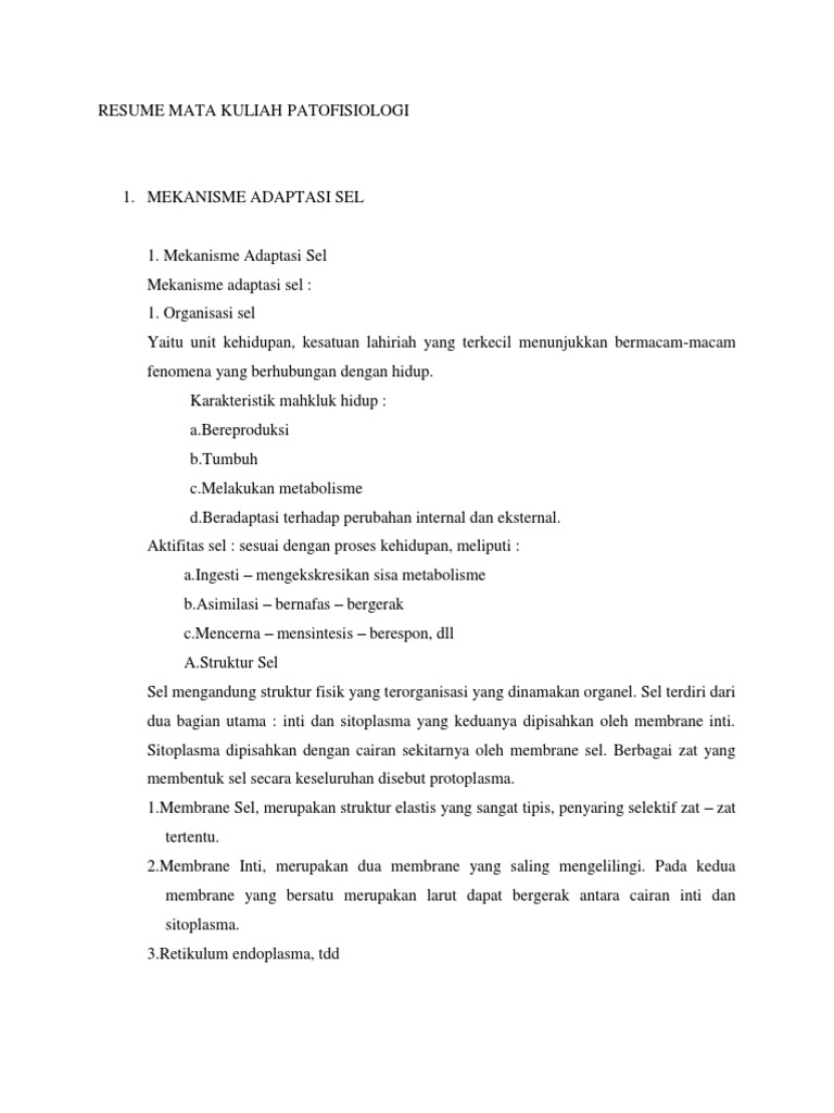 Resume Mata Kuliah Patofisiologi | PDF