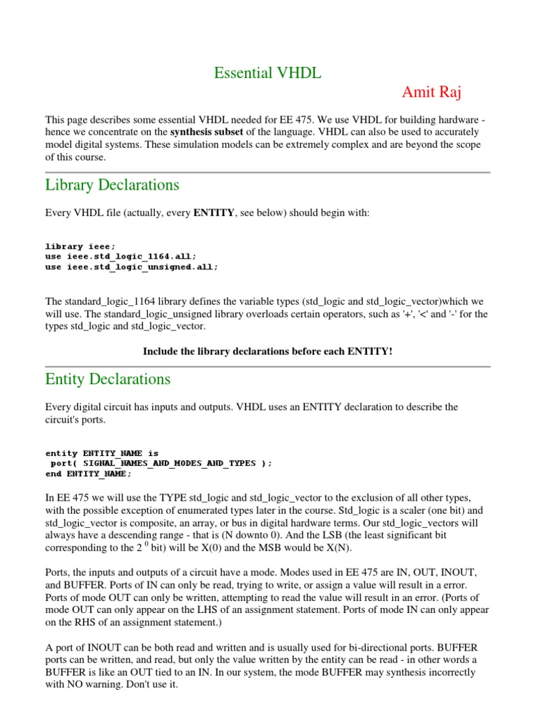 Essential VHDL | PDF | Vhdl | Digital Electronics