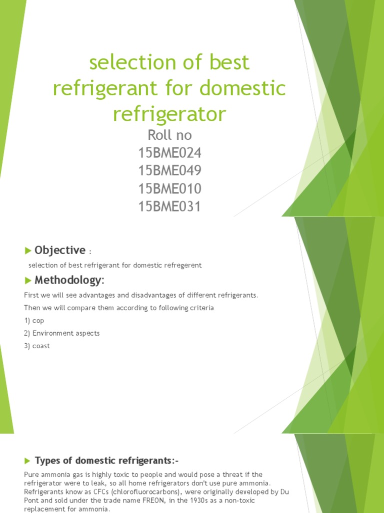 Selection of Best Refrigerant For Domestic Refrigerator | PDF | Chlorofluorocarbon | Chemical ...