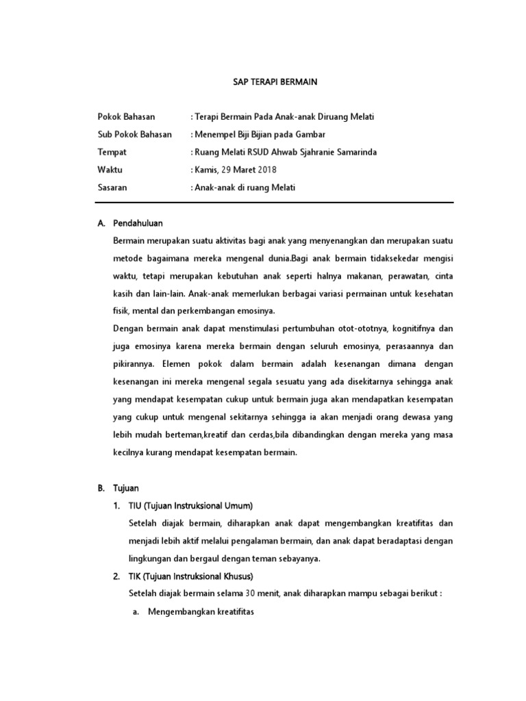 Sap Terapi Bermain | PDF | Kesehatan Holistik