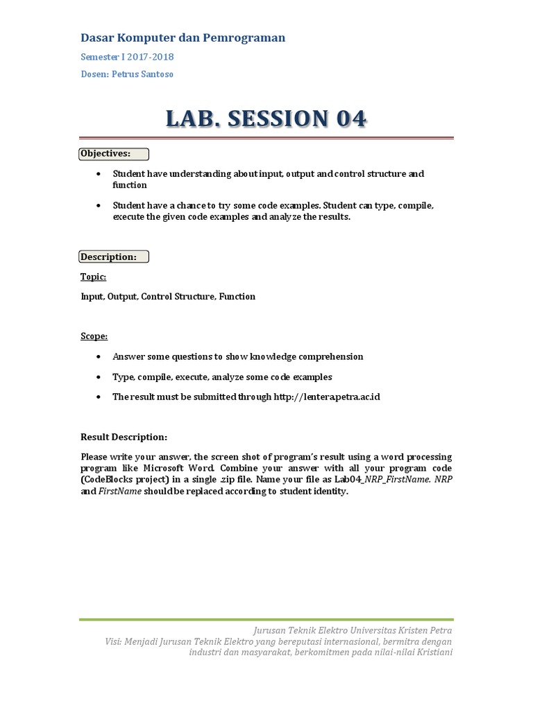 Lab. Session 04: Dasar Komputer Dan Pemrograman | PDF | Parameter (Computer Programming ...