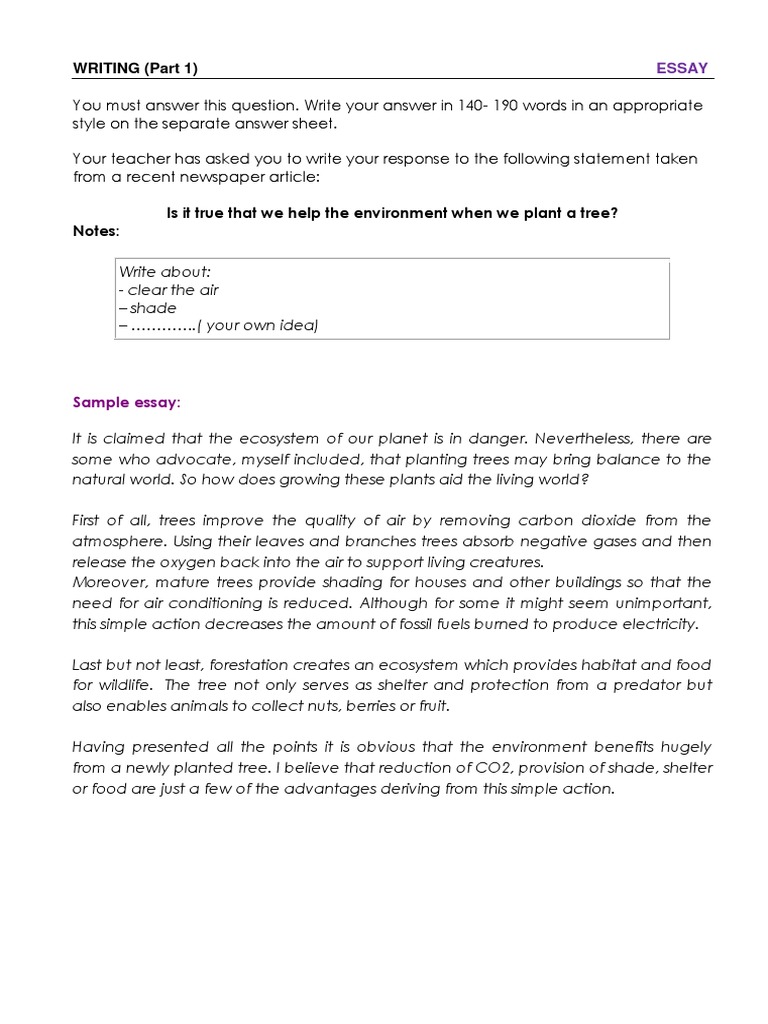 Writing Part 1 Essay Samples | Download Free PDF | Trees | Natural ...