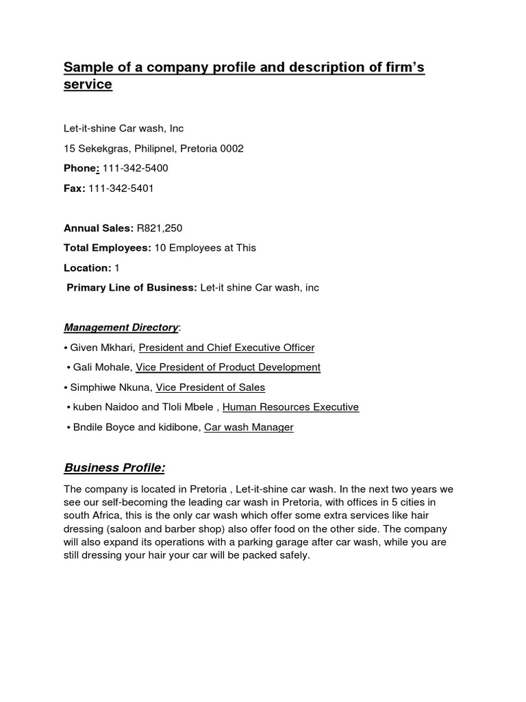 Sample of A Company Profile | PDF | Service Industries | Business