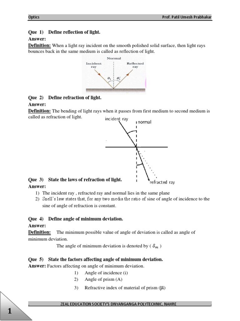 Optics Refraction Snell's Laws | PDF | Refraction | Optical Fiber
