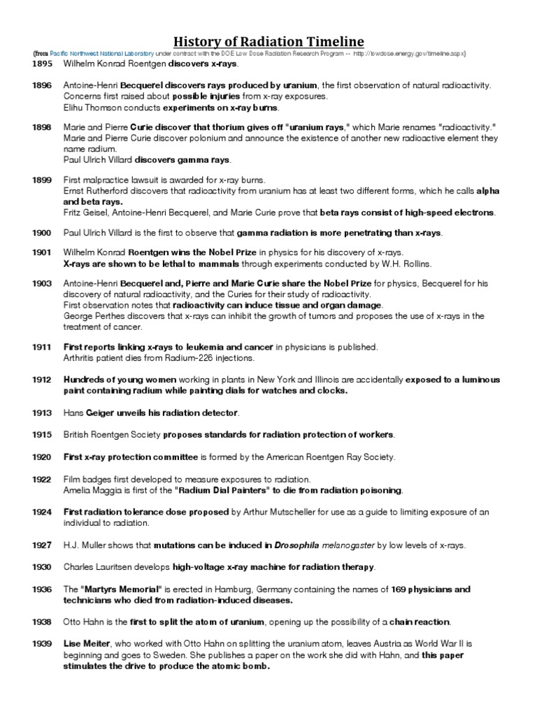Radiation History Timeline | PDF | Nuclear Weapons | United States ...