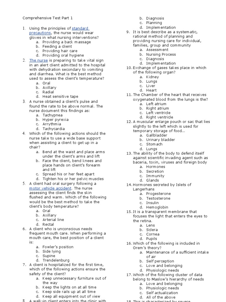 Nursing Comprehensive Exam Practice | PDF | Injection (Medicine ...