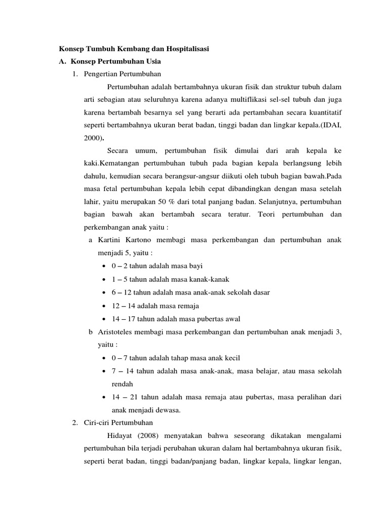 Konsep Tumbuh Kembang Dan Hospitalisasi | PDF | Pengembangan Diri | Kesehatan Holistik