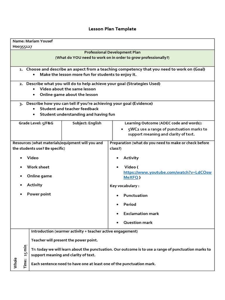Lesson Plan | PDF | Punctuation | Lesson Plan