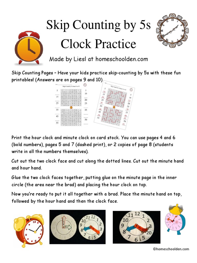 Clock Printable SkipCounting by 5s | PDF | Spacetime | Card Games