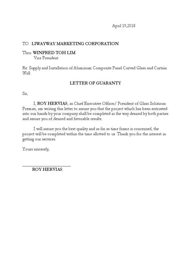 Letter of Guaranty