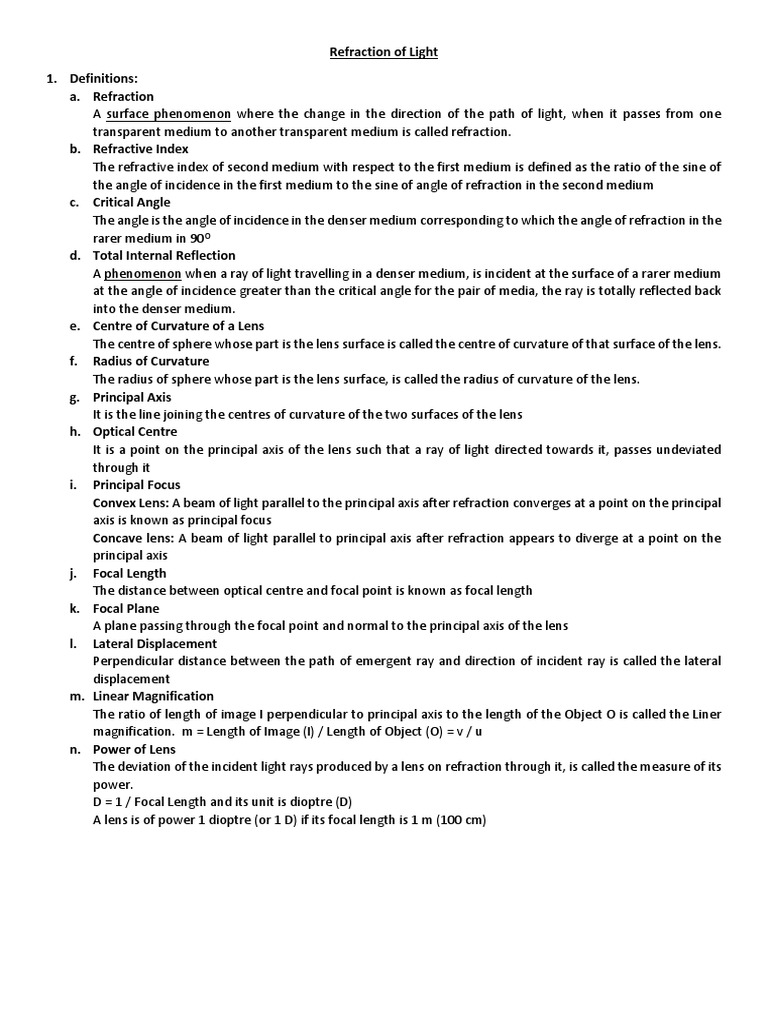 Refraction of Light - Workbook | PDF | Reflection (Physics) | Refraction