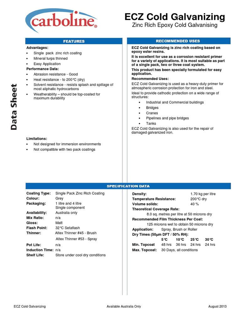 ECZ Cold Galvanizing PDS | Download Free PDF | Galvanization | Epoxy