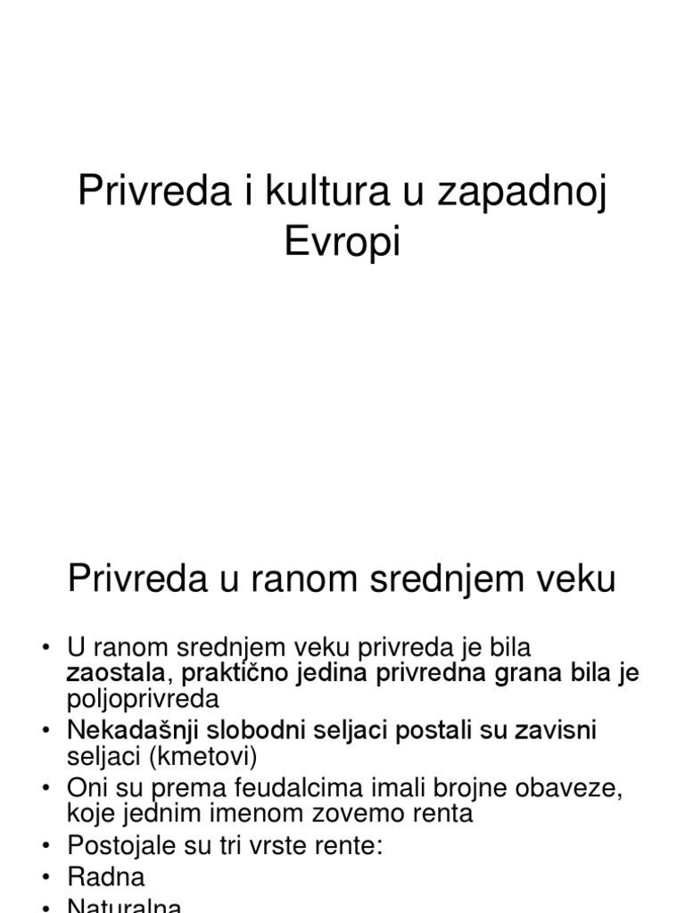 Privreda I Kultura U Zapadnoj Evropi | PDF
