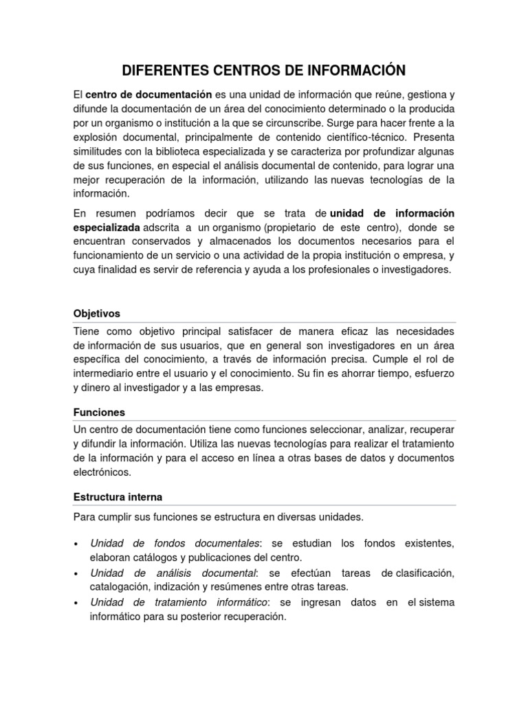 Tipos y funciones de centros de información | PDF | Investigación ...