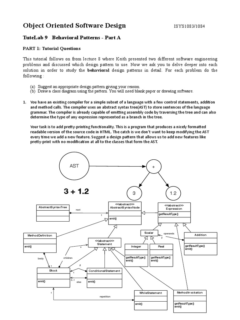 OOSD Tutelab 9 Behavioural Patterns A | PDF | Computer Engineering | Software