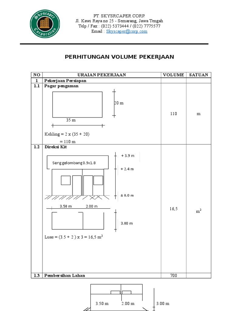 Rincian Volume Pekerjaan Konstruksi | PDF