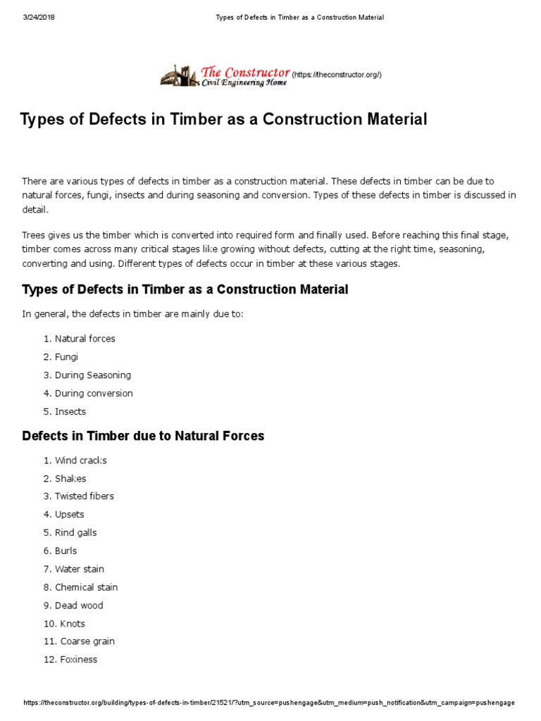 Types of Defects in Timber As A Construction Material | PDF | Wood | Lumber