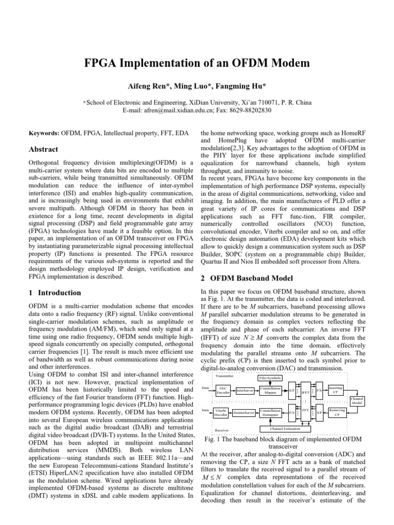 FPGA Implementation of An OFDM Modem: Aifeng Ren, Ming Luo, Fangming Hu ...