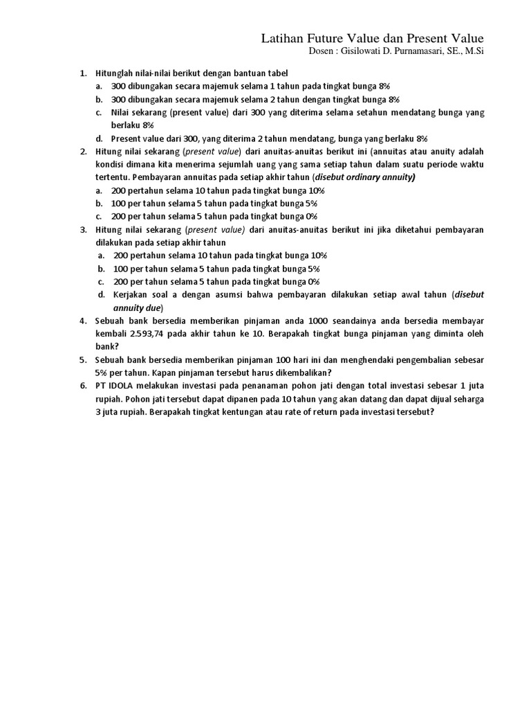 Latihan Soal Future Value Dan Present Value | PDF