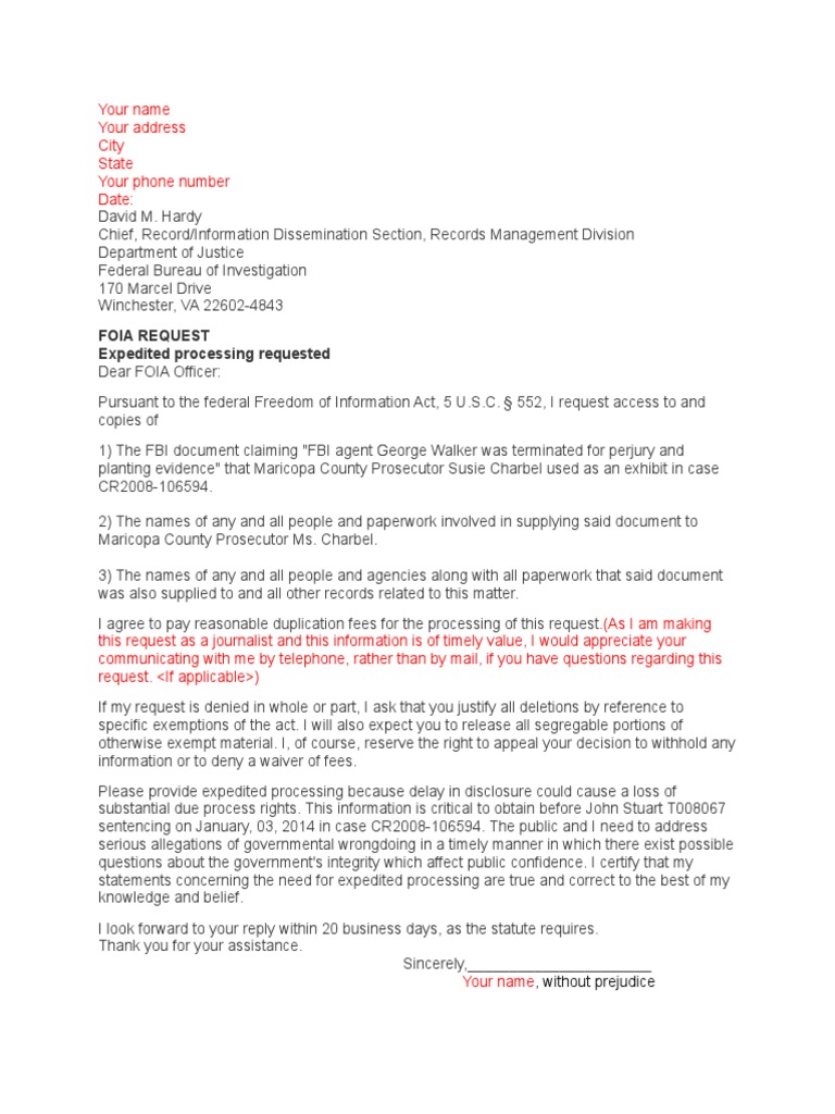 FOIA Request for FBI Document Access | PDF | Politics | Social Science