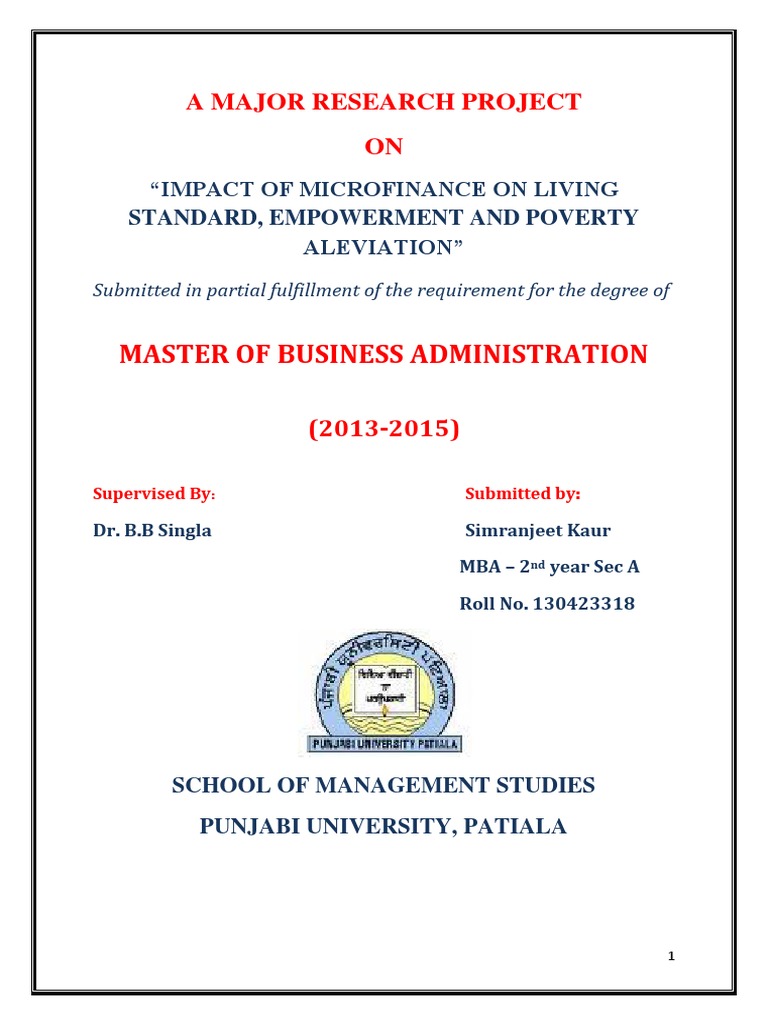 Major Project Report Microfinance | PDF | Microfinance | Microcredit