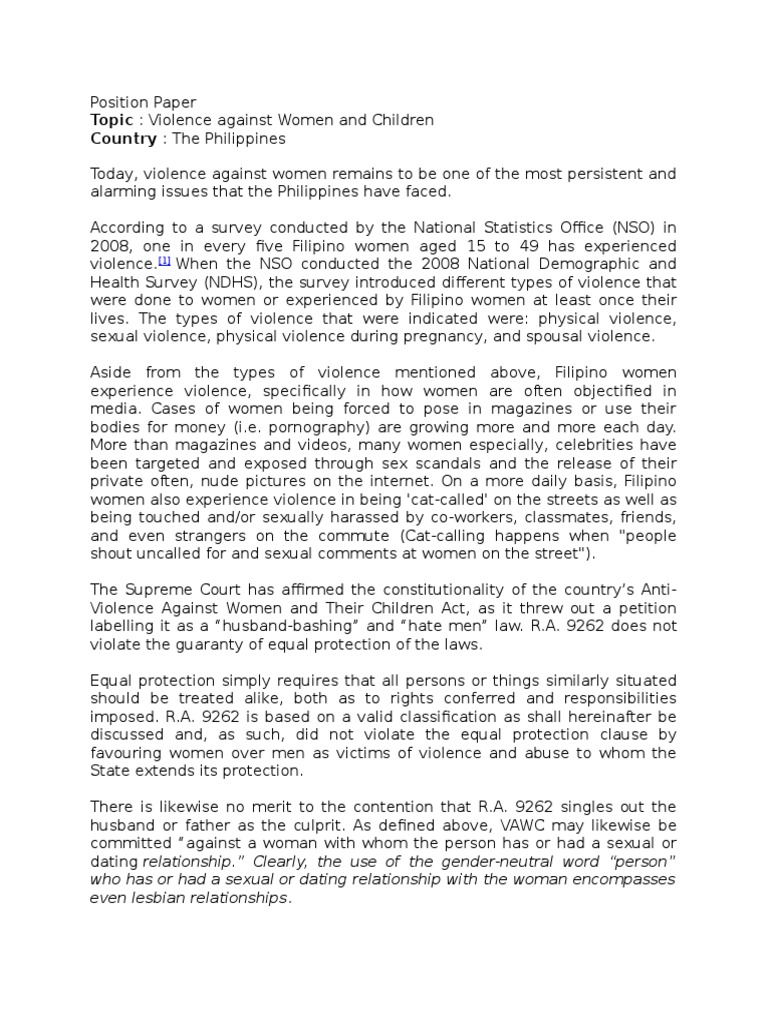 Position Paper VAWC | PDF | Equal Protection Clause | Due Process Clause