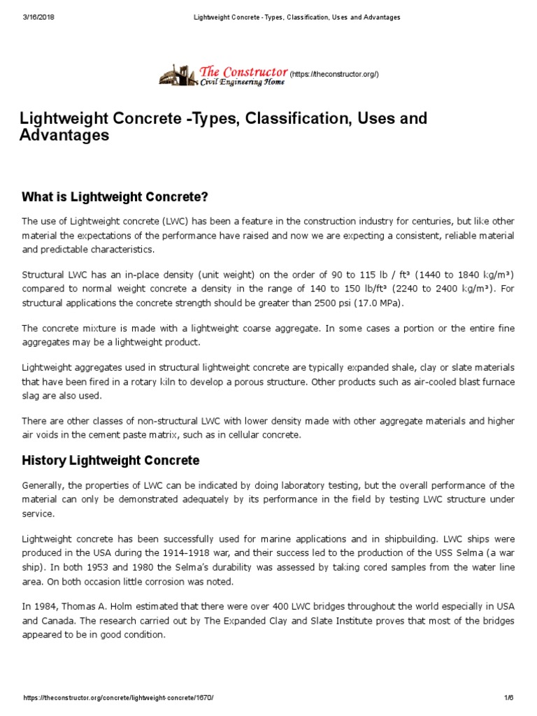 Lightweight Concrete - Types, Classification, Uses and Advantages | PDF ...