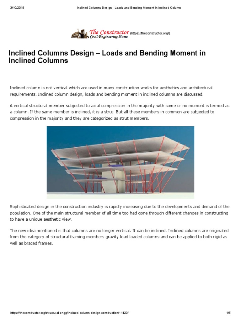 Inclined Columns Design - Loads and Bending Moment in Inclined Column | PDF | Beam (Structure ...