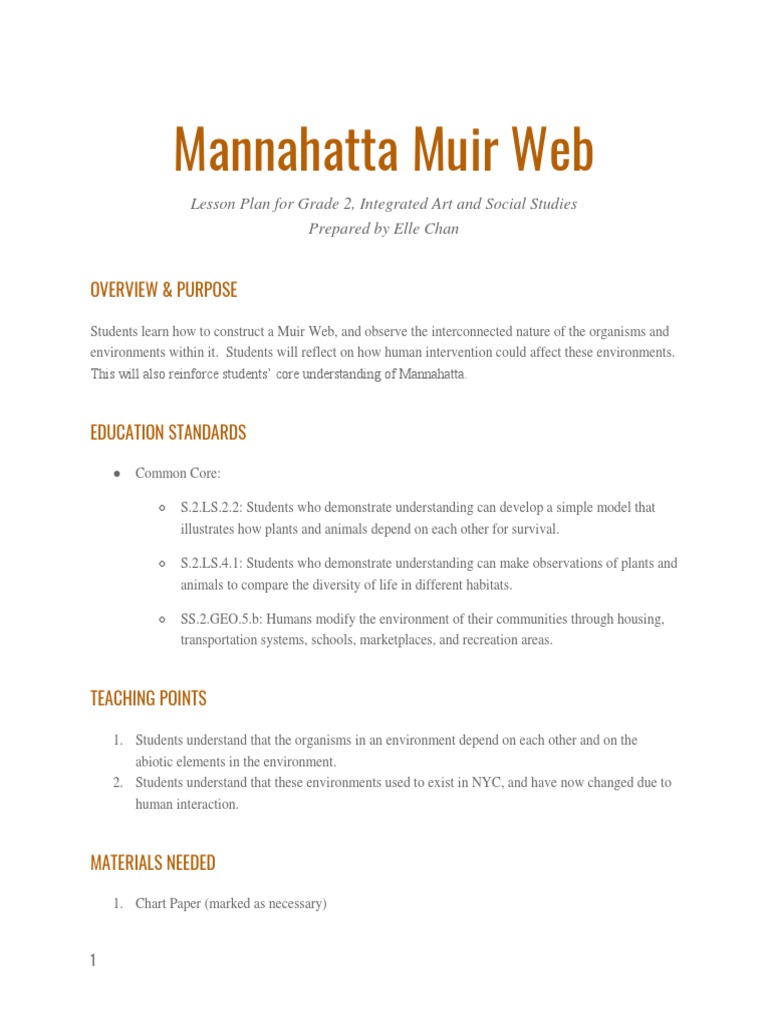 Muir Web Lesson Plan for Grade 2 | PDF | Natural Environment | Lesson Plan