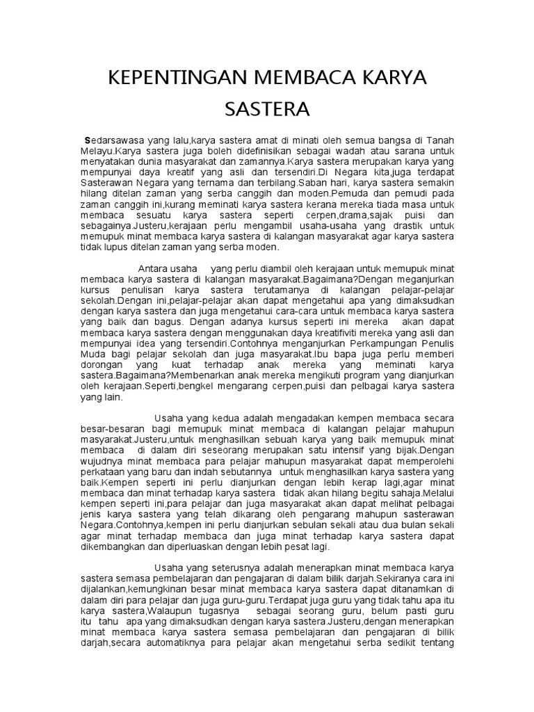 Kepentingan Membaca Karya Sastera Pdf Pdf 