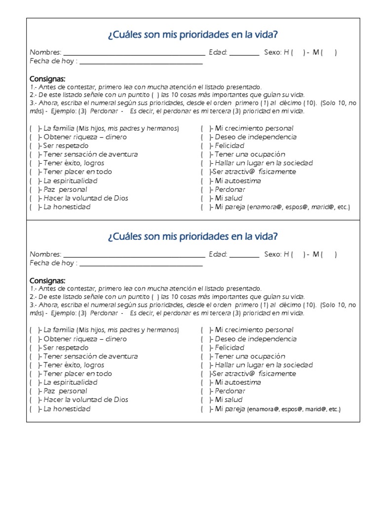 Cuáles Son Mis Prioridades en La Vida | PDF | Relaciones personales ...