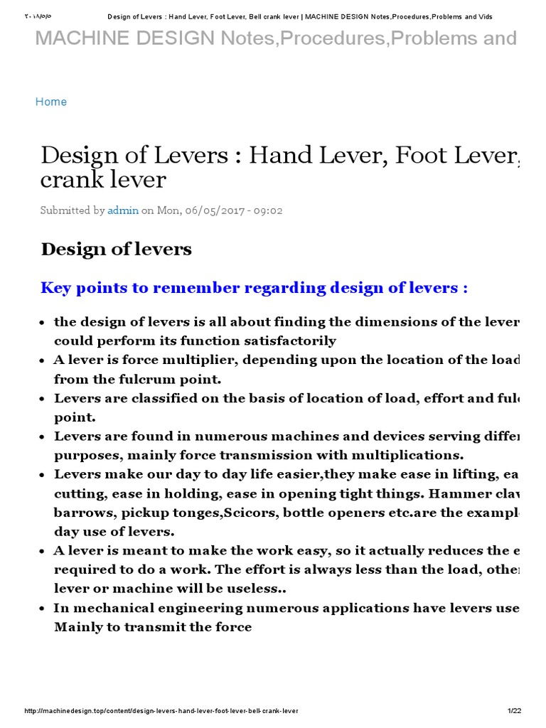 Lever Design: Hand, Foot, Bell Crank | PDF | Lever | Bending