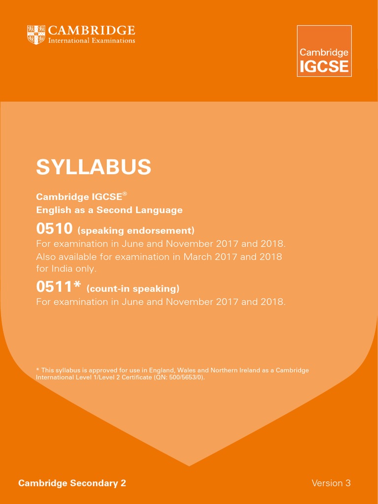 Syllabus: Cambridge IGCSE English As A Second Language (Speaking ...