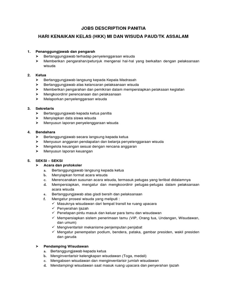 Jobdes Dan Susunan Panitia | PDF