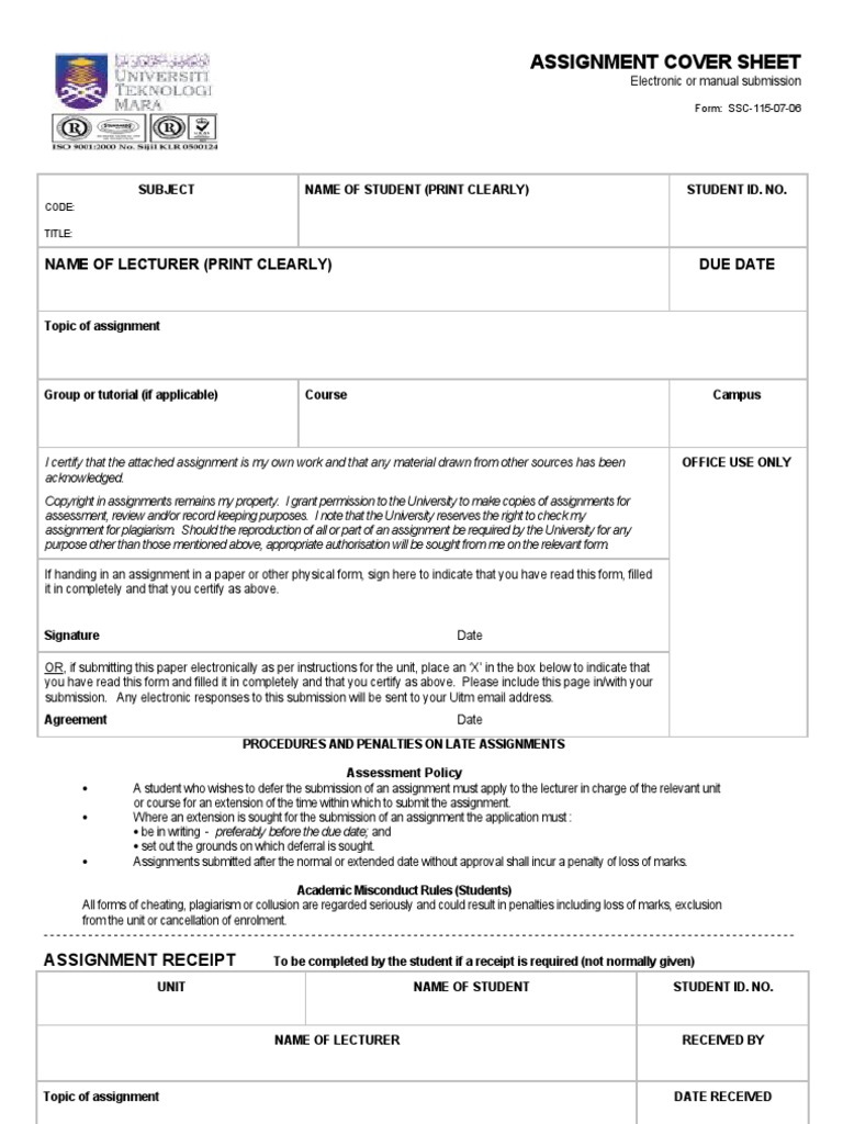 Assignment Cover Sheet | PDF | Plagiarism | Academic Dishonesty