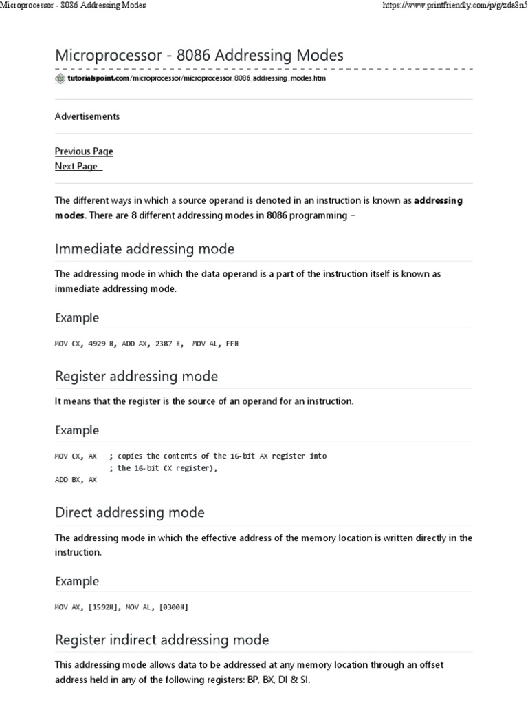 Microprocessor - 8086 Addressing Modes | PDF | Integrated Circuit ...