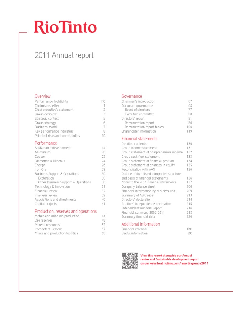 Rio Tinto 2011 Annual Report | PDF | Aluminium Oxide | Strategic Management