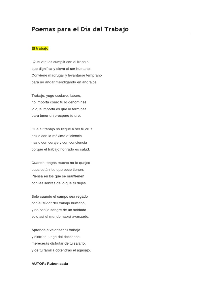 Poemas para El Día Del Trabajo | PDF