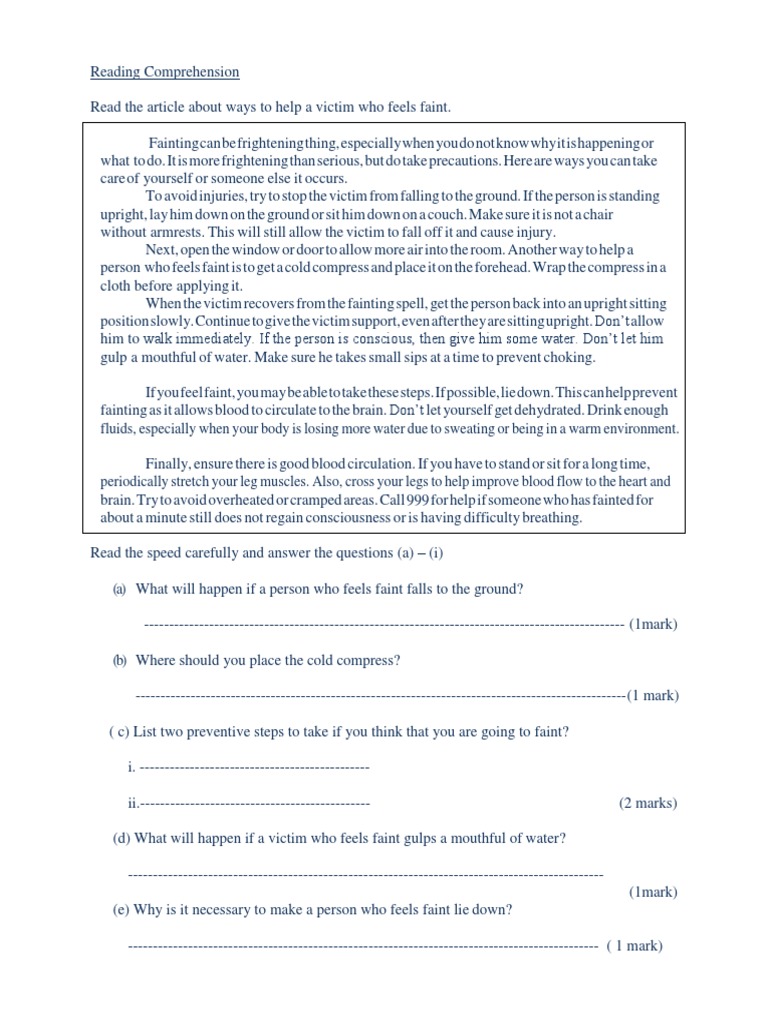 Reading Comprehension f1 | PDF | Water | Medicine