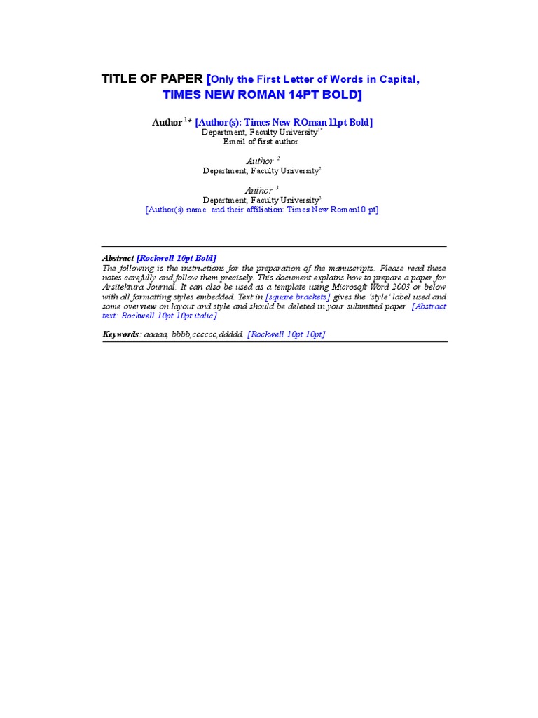 Title of Paper: (, Times New Roman 14Pt Bold) | PDF | Times New Roman ...