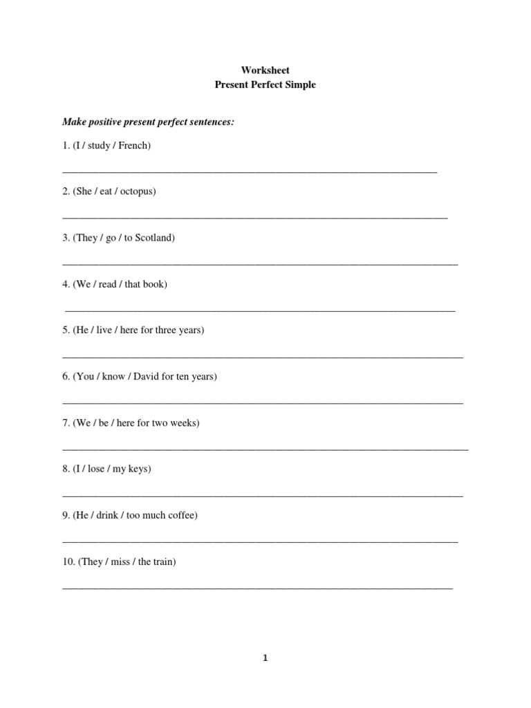 Present Perfect Simple Worksheet | PDF | Grammar