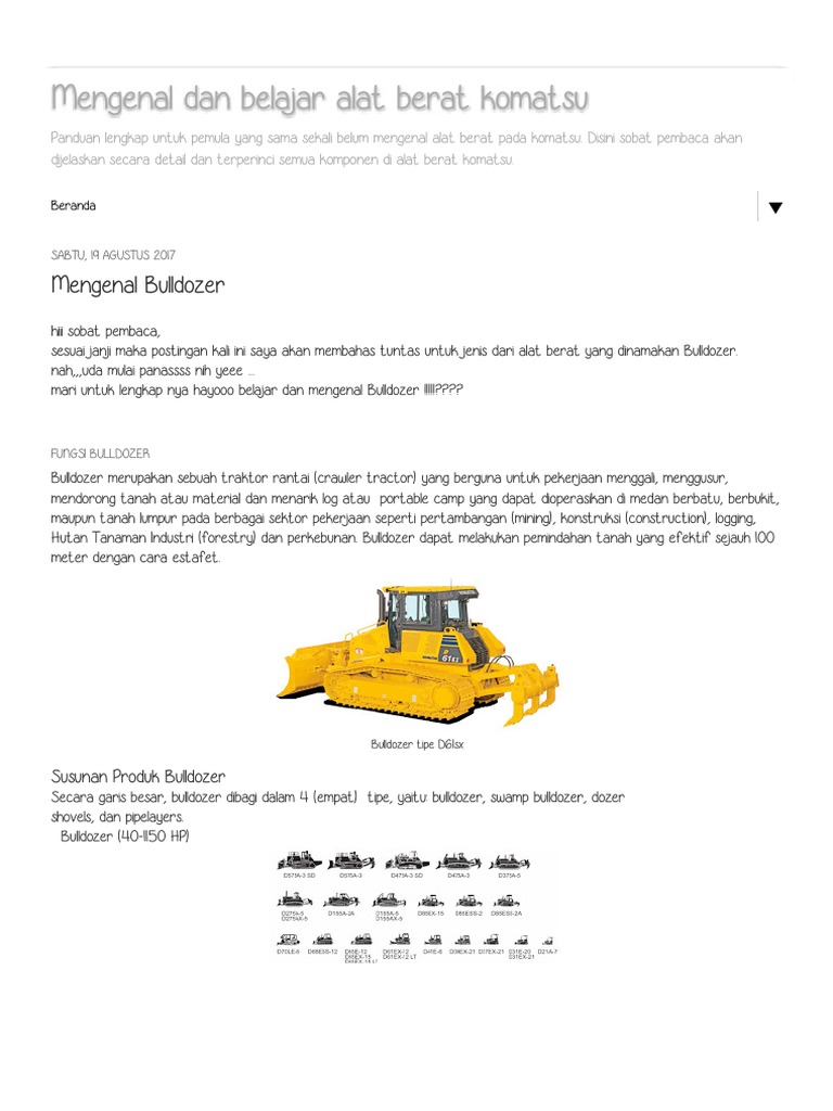 Mengenal Dan Belajar Alat Berat Komatsu: Mengenal Bulldozer | PDF ...